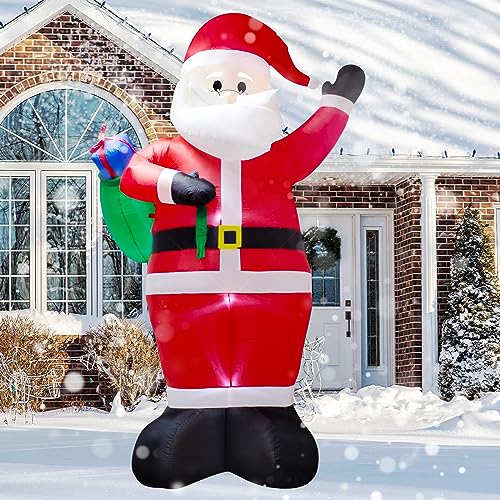 DROFELY 10 Foot Christmas Inflatable Santa Claus Carries The Package Christmas Blow up Indoor Outdoor Yard Decoration- WM - 10, Lighted up Christmas Inflatable Decoration