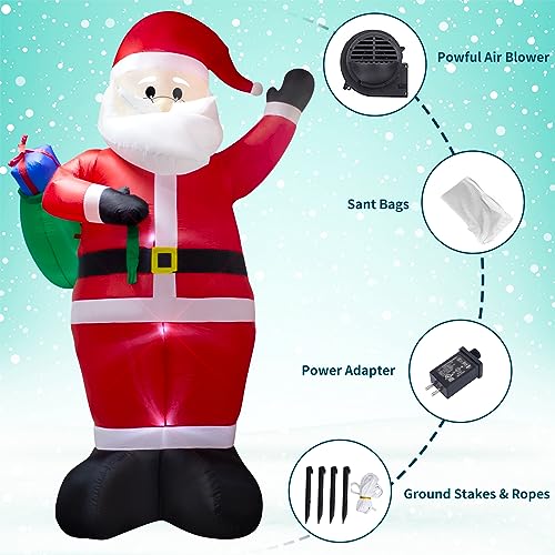 DROFELY 10 Foot Christmas Inflatable Santa Claus Carries The Package Christmas Blow up Indoor Outdoor Yard Decoration- WM - 10, Lighted up Christmas Inflatable Decoration