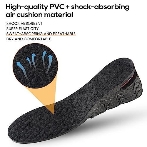 2 Pair Height Increase Insoles for Men and Women,Adjustable 4-Level Shoe Height Inserts,Up to 2.95 Inch Taller,Shoe Lifts Men,Foot Insoles for Men Heel Cushion Air Cushion Shoe Lift