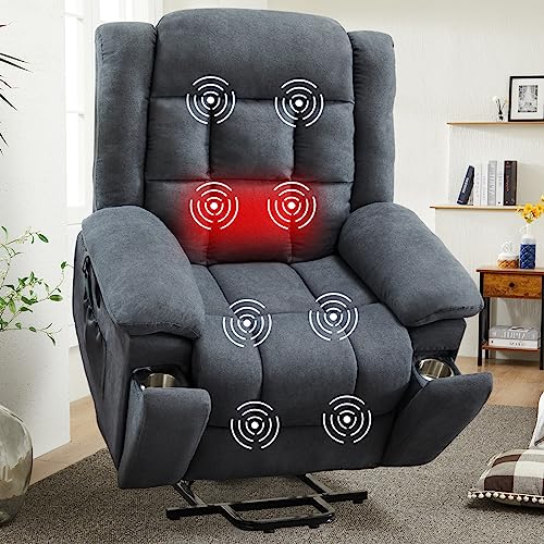 worldchoice Power Lift Chair Recliner Chair Oversize 40" Electric Recliner Chair Lift Sofa for Elderly with Heat and Massage Oversize Recliner with 2 Cup Holder, USB Port (Gray)