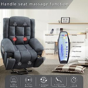 worldchoice Power Lift Chair Recliner Chair Oversize 40" Electric Recliner Chair Lift Sofa for Elderly with Heat and Massage Oversize Recliner with 2 Cup Holder, USB Port (Gray)