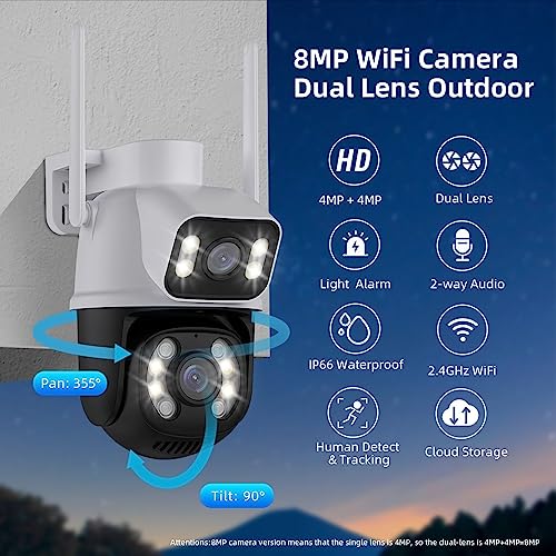 SXBCyan 4K PTZ WiFi Surveillance Camera 8MP Wireless Security Cameras Human Detection Outdoor Dual Lens IP Camera Auto Tracking ICSee (Size : 4MP NO Card)