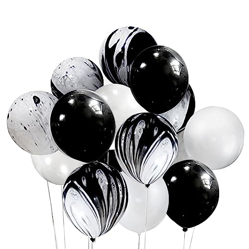 Mayen 50 Pcs 12 Inches Black and White Balloons, Black Marble Balloons, Tie Dye Swirl Balloons, Black and White Birthday Party Decorations, Black and White Party Supplies