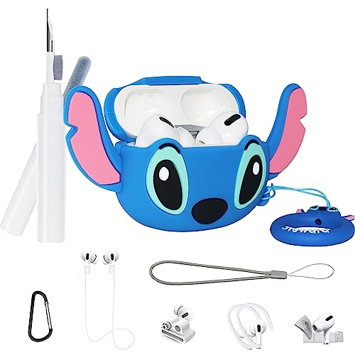 9in1 Cute Stitc for AirPods Pro Case Cover Accessories Set Kit for AirPods Pro 1st Generation Charging Case 2021 Released, Cartoon Kawaii 3D Funny Animal Cool AirPod Pro 12 Case for Boy Girl Stitc