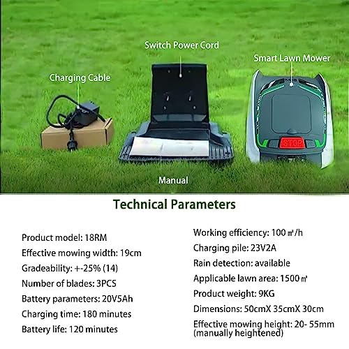 Fully Automatic Intelligent Lawn Mower, Lawn Robot, Path Planning + Automatic Charging, for Lawns/Gardens of 1500㎡, Weatherproof, Safety Protection Device,Grey