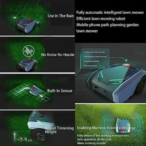 Fully Automatic Intelligent Lawn Mower, Lawn Robot, Path Planning + Automatic Charging, for Lawns/Gardens of 1500㎡, Weatherproof, Safety Protection Device,Grey