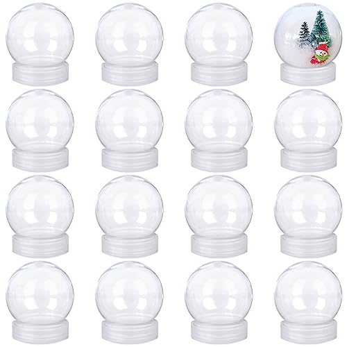 16 Pieces 2.7 Inch/69mm Plastic Snow Globe Clear Plastic Water Globe Fillable Snow Globe with Screw Off Cap for DIY Crafts Christmas Home Decoration