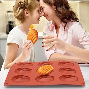 JJYHEHOT 2 PCS Silicone Madeleine Pan, 9 Cavity Madeline Baking Mold, Shell Shaped Cookies Cake Pan