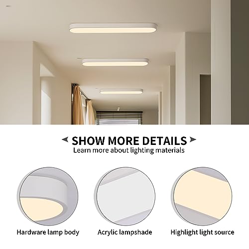 Becailyer Modern Ceiling Light, 72W Dimmable LED Ceiling Light Fixture with Remote Control, 31.4" Linear Ceiling Lighting Fixtures for Living Room Kitchen Dining Room Bedroom Hallway, White