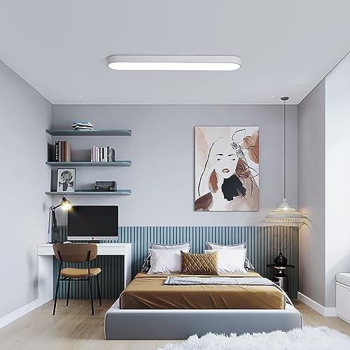 Becailyer Modern Ceiling Light, 72W Dimmable LED Ceiling Light Fixture with Remote Control, 31.4" Linear Ceiling Lighting Fixtures for Living Room Kitchen Dining Room Bedroom Hallway, White