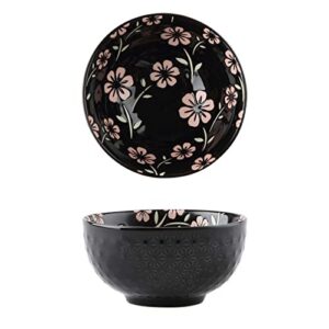 ramen bowl set,fruit bowl,ramen bowl,large serving bowls,white porcelain rice bowl set of 2,4.5 inches micorwave oven safe cereal bowl set,gold pattern small soup bowl-pink-flower (color : black, si