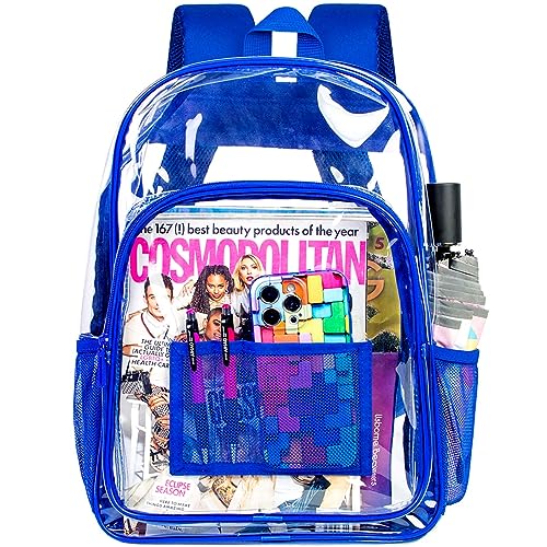 AGSDON Clear Backpack, Heavy Duty Transparent Bookbag, See Through PVC Backpacks for Men - Royal Blue