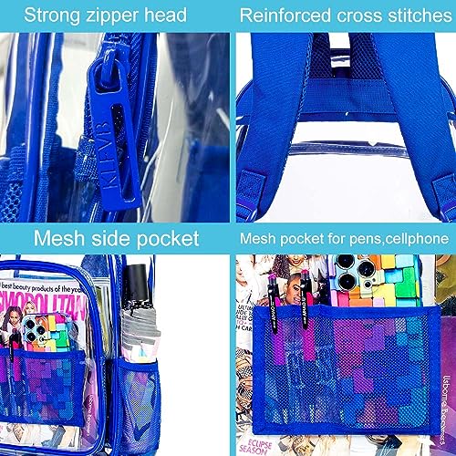 AGSDON Clear Backpack, Heavy Duty Transparent Bookbag, See Through PVC Backpacks for Men - Royal Blue