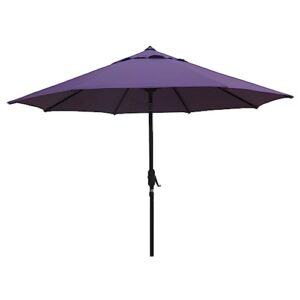 bayside21 9' patio umbrella outdoor table umbrella with crank, auto tilt, durable polyester fabric umbrella canopy, faded resistant, uv protection spf 50+, solartex fabric purple