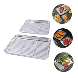 Cookie Tray 2pcs Stainless Steel Drainer Bread Loaf Pan Bandejas Para Comida Oven Tray Oven Grill Rack Deep Roasting Pan Vegetable Drain Storage Multipurpose Tray Turkey