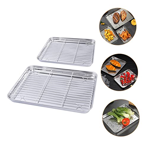 Cookie Tray 2pcs Stainless Steel Drainer Bread Loaf Pan Bandejas Para Comida Oven Tray Oven Grill Rack Deep Roasting Pan Vegetable Drain Storage Multipurpose Tray Turkey