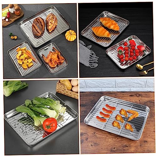 Cookie Tray 2pcs Stainless Steel Drainer Bread Loaf Pan Bandejas Para Comida Oven Tray Oven Grill Rack Deep Roasting Pan Vegetable Drain Storage Multipurpose Tray Turkey