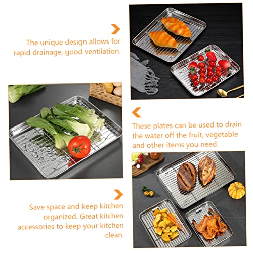 Cookie Tray 2pcs Stainless Steel Drainer Bread Loaf Pan Bandejas Para Comida Oven Tray Oven Grill Rack Deep Roasting Pan Vegetable Drain Storage Multipurpose Tray Turkey