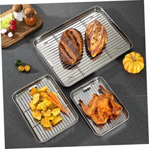 Cookie Tray 2pcs Stainless Steel Drainer Bread Loaf Pan Bandejas Para Comida Oven Tray Oven Grill Rack Deep Roasting Pan Vegetable Drain Storage Multipurpose Tray Turkey