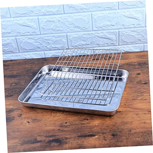 Cookie Tray 2pcs Stainless Steel Drainer Bread Loaf Pan Bandejas Para Comida Oven Tray Oven Grill Rack Deep Roasting Pan Vegetable Drain Storage Multipurpose Tray Turkey