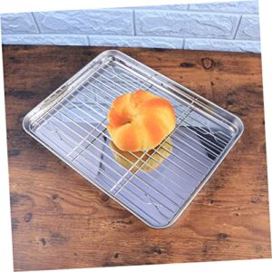 Cookie Tray 2pcs Stainless Steel Drainer Bread Loaf Pan Bandejas Para Comida Oven Tray Oven Grill Rack Deep Roasting Pan Vegetable Drain Storage Multipurpose Tray Turkey