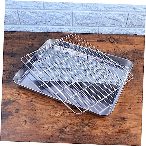 Cookie Tray 2pcs Stainless Steel Drainer Bread Loaf Pan Bandejas Para Comida Oven Tray Oven Grill Rack Deep Roasting Pan Vegetable Drain Storage Multipurpose Tray Turkey