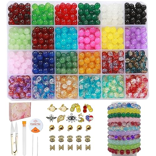 BTYYIHEX 8mm Glass Beads for Bracelet Jewelry Making,627PCS Crystal Gemstone Beads Bracelet Making Kit for DIY Craft,DIY Bulk Cute Bead Girls' Jewelry, Girls' Gift and Adults Jewelry Making Supplies