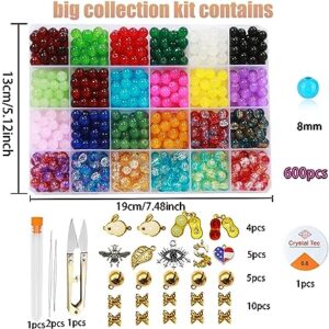 BTYYIHEX 8mm Glass Beads for Bracelet Jewelry Making,627PCS Crystal Gemstone Beads Bracelet Making Kit for DIY Craft,DIY Bulk Cute Bead Girls' Jewelry, Girls' Gift and Adults Jewelry Making Supplies