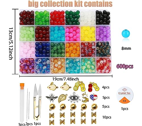 BTYYIHEX 8mm Glass Beads for Bracelet Jewelry Making,627PCS Crystal Gemstone Beads Bracelet Making Kit for DIY Craft,DIY Bulk Cute Bead Girls' Jewelry, Girls' Gift and Adults Jewelry Making Supplies