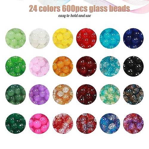 BTYYIHEX 8mm Glass Beads for Bracelet Jewelry Making,627PCS Crystal Gemstone Beads Bracelet Making Kit for DIY Craft,DIY Bulk Cute Bead Girls' Jewelry, Girls' Gift and Adults Jewelry Making Supplies