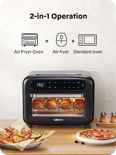 Silonn Air Fryer Oven, 2-in-1 Smart Air Fryer Toaster Oven Combo, 14QT Stainless Steel Air Fryer Oven with Digital Countertop, Natural Convection Roast Bake, Black