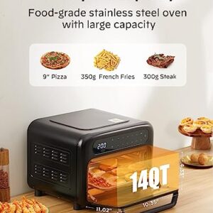 Silonn Air Fryer Oven, 2-in-1 Smart Air Fryer Toaster Oven Combo, 14QT Stainless Steel Air Fryer Oven with Digital Countertop, Natural Convection Roast Bake, Black