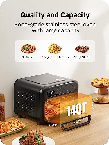 Silonn Air Fryer Oven, 2-in-1 Smart Air Fryer Toaster Oven Combo, 14QT Stainless Steel Air Fryer Oven with Digital Countertop, Natural Convection Roast Bake, Black