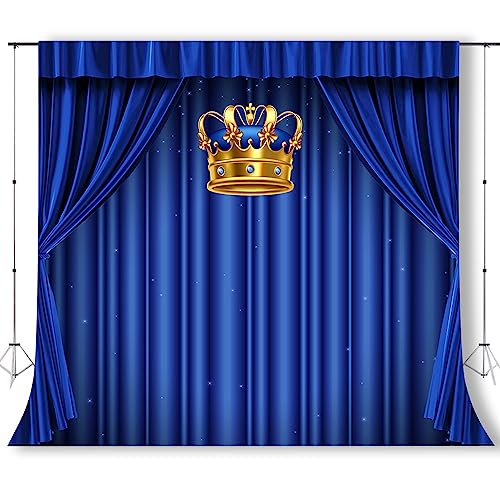 KUKUSOUL 8x8ft Prince Birthday Party Backdrop Royal Blue and Gold Crown Royal Party Backdrops Celebration Party Decoration Supplies Cake Table Banner Photo Booth Prop KUBYC430