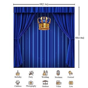 KUKUSOUL 8x8ft Prince Birthday Party Backdrop Royal Blue and Gold Crown Royal Party Backdrops Celebration Party Decoration Supplies Cake Table Banner Photo Booth Prop KUBYC430