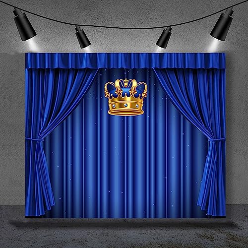 KUKUSOUL 8x8ft Prince Birthday Party Backdrop Royal Blue and Gold Crown Royal Party Backdrops Celebration Party Decoration Supplies Cake Table Banner Photo Booth Prop KUBYC430