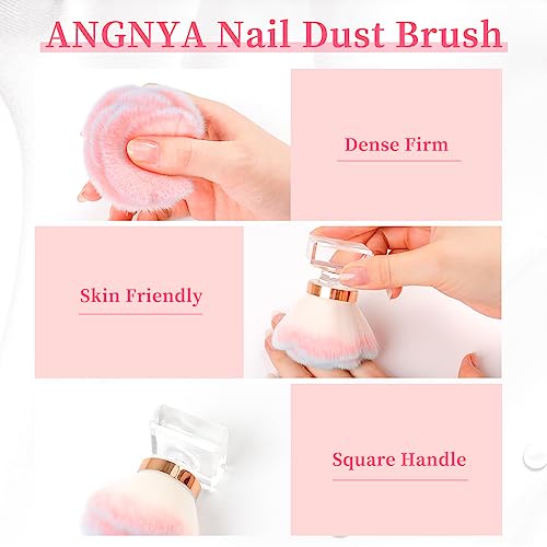 ANGNYA Dust Brush for Acrylic Nails, Pink Rose Soft Brush Nail Art Dust Powder Remover Makeup Brushes Manicure Brush Clean Up Tools Nail Art Brush