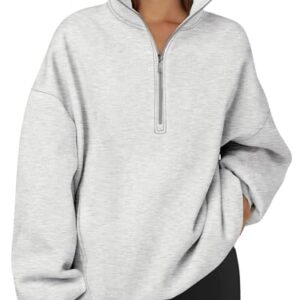 Trendy Queen Oversized Sweatshirts for Women Half Quarter Zip Up Pullover Hoodies Casual Sweaters Fall Outfits Fashion Winter Clothes 2023 Grey