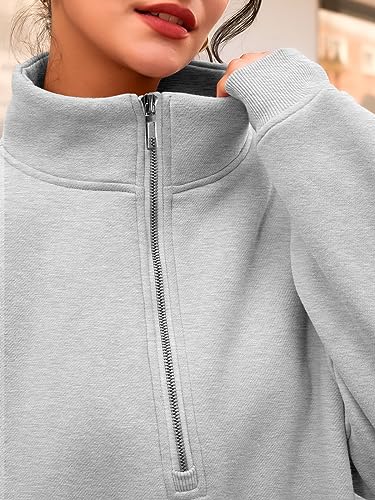 Trendy Queen Oversized Sweatshirts for Women Half Quarter Zip Up Pullover Hoodies Casual Sweaters Fall Outfits Fashion Winter Clothes 2023 Grey