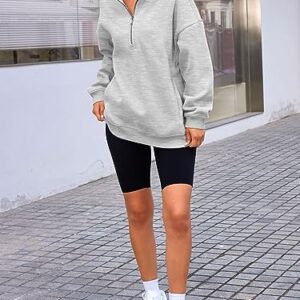 Trendy Queen Oversized Sweatshirts for Women Half Quarter Zip Up Pullover Hoodies Casual Sweaters Fall Outfits Fashion Winter Clothes 2023 Grey