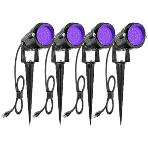 zuckeo outdoor blacklight spotlight led spot black light with us plug, 15w ip66 landscape black lights fixtures for glow party body paint fluorescent poster yard garden house decorating(4pack)