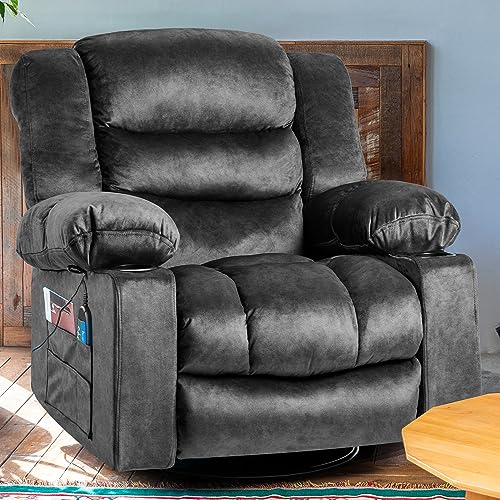 HOMYEDAMIC Recliner Chair Massage Rocker with Heated Modern Ergonomic Lounge 360 Degree Swivel Single Sofa Seat Living Room Lounge Recliners on Clearance Elastic Foam Filling