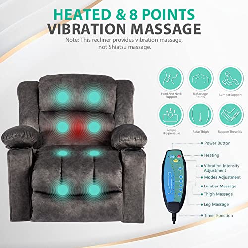 HOMYEDAMIC Recliner Chair Massage Rocker with Heated Modern Ergonomic Lounge 360 Degree Swivel Single Sofa Seat Living Room Lounge Recliners on Clearance Elastic Foam Filling