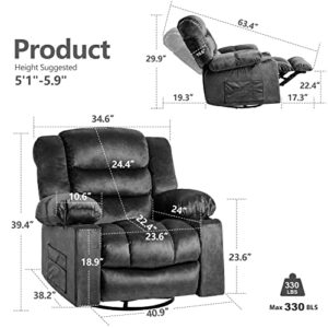 HOMYEDAMIC Recliner Chair Massage Rocker with Heated Modern Ergonomic Lounge 360 Degree Swivel Single Sofa Seat Living Room Lounge Recliners on Clearance Elastic Foam Filling