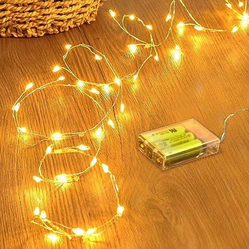 Fairy Lights Battery Operated, Twinkle String Lights Waterproof Silver Wire 5 Feet 60 Led Firecracker Starry Lights for DIY Wreath Home Wedding Party Bedroom Mason Jar Holiday Christmas, Warm White