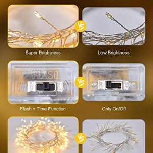 Fairy Lights Battery Operated, Twinkle String Lights Waterproof Silver Wire 5 Feet 60 Led Firecracker Starry Lights for DIY Wreath Home Wedding Party Bedroom Mason Jar Holiday Christmas, Warm White