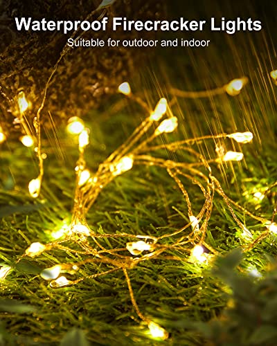 Fairy Lights Battery Operated, Twinkle String Lights Waterproof Silver Wire 5 Feet 60 Led Firecracker Starry Lights for DIY Wreath Home Wedding Party Bedroom Mason Jar Holiday Christmas, Warm White