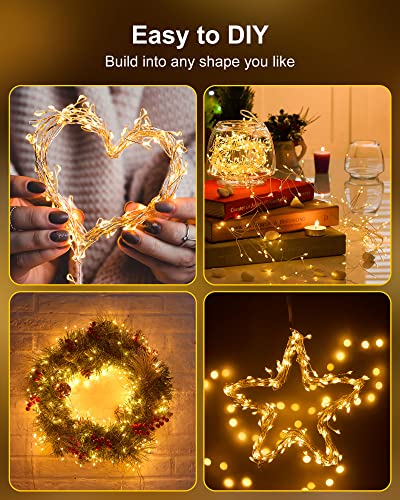 Fairy Lights Battery Operated, Twinkle String Lights Waterproof Silver Wire 5 Feet 60 Led Firecracker Starry Lights for DIY Wreath Home Wedding Party Bedroom Mason Jar Holiday Christmas, Warm White