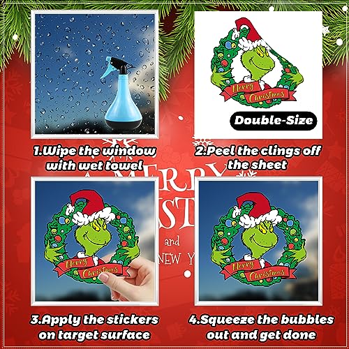 100 PCS Christmas Window Clings - Christmas Window Clings for Glass Windows,Christmas Elf Faces Window Stickers with Snowflake,Double Sided Static Window Clings for Christmas Window Decals(9 Sheets)