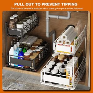 Under Sink Organizer - 2 Tier Bathroom Countertop Organizer Under Cabinet Storage for Kitchen, Under Sink Sliding Shelf Organizer Rack, Multi-Use Under Kitchen Sink Organizers 33.5*26.5*37.5cm,White